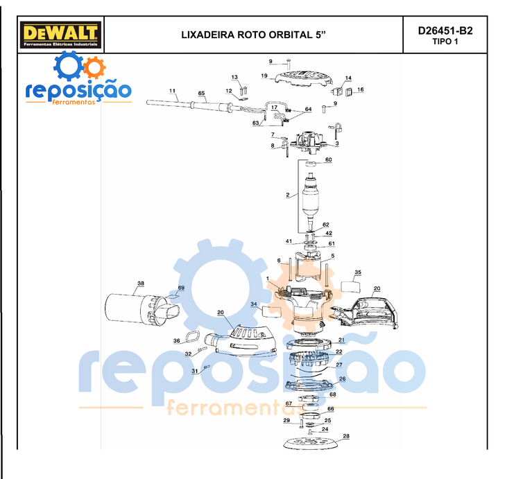 Vista Explodida Lixadeira D26451BR Tipo 1 - Reposição Online