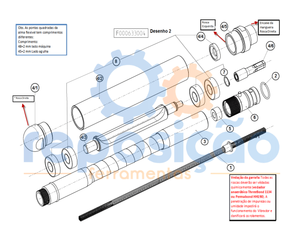 Vista Explodida Mangote 4,5 m X 45 mm F000633063/F000633064 - Bosch ...