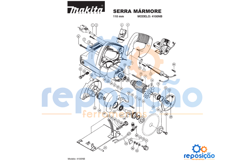 Vista Explodida Serra mármore 4100nb Makita - Reposição Online