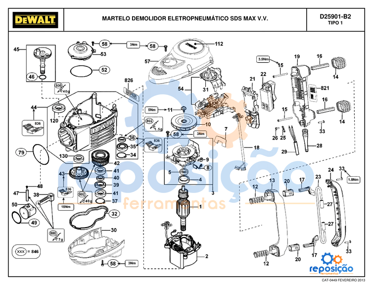 Vista Explodida Martelo Demolidos D25901B2 Tipo 1 - Reposição Online